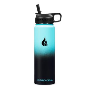 HYDRO CELL Stainless Steel Insulated Water Bottle with Straw - For Cold & Hot Drinks - Metal Vacuum Flask with Screw Cap and Modern Leakproof Sport Thermos for Kids & Adults (Teal/Black 24oz)