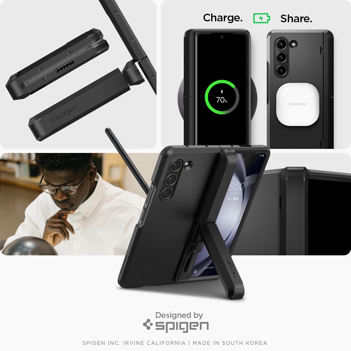 Spigen Tough Armor Pro P [Hinge Protection] Designed for Galaxy Z Fold 5 Case (2023) - Black