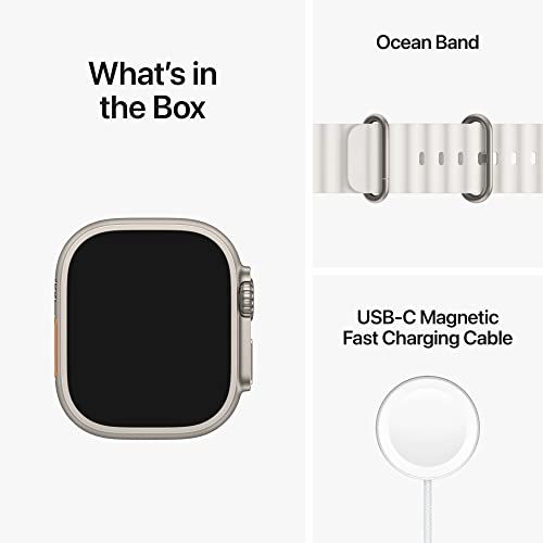 Apple Watch Ultra [GPS + Cellular 49mm] Titanium Case with White Ocean Band, One Size (Renewed)