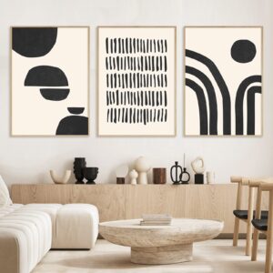 black and white abstract wall art boho line abstract drawings poster black stroke painting beige black abstract shapes canvas modern geometric pictures abstract line artwork print 16x24inchx3 no frame