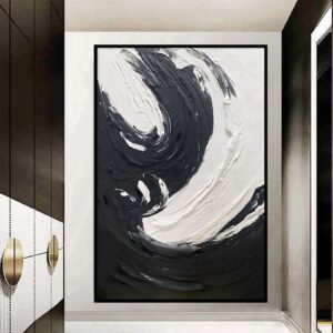 black and white abstract canvas wall art modern texture painting minimalist abstract prints poster black and white texture canvas picture modern black and white abstract artwork 16x24inch no frame