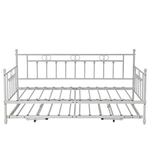 FULLJOJOR Twin Day Bed with Trundle Bed Twin, Metal Daybed with Trundle, Daybed with Pop Up Trundle Bed Frame, Steel Slat Support Sofa Bed for Kids Teens Adults, No Box Spring Needed