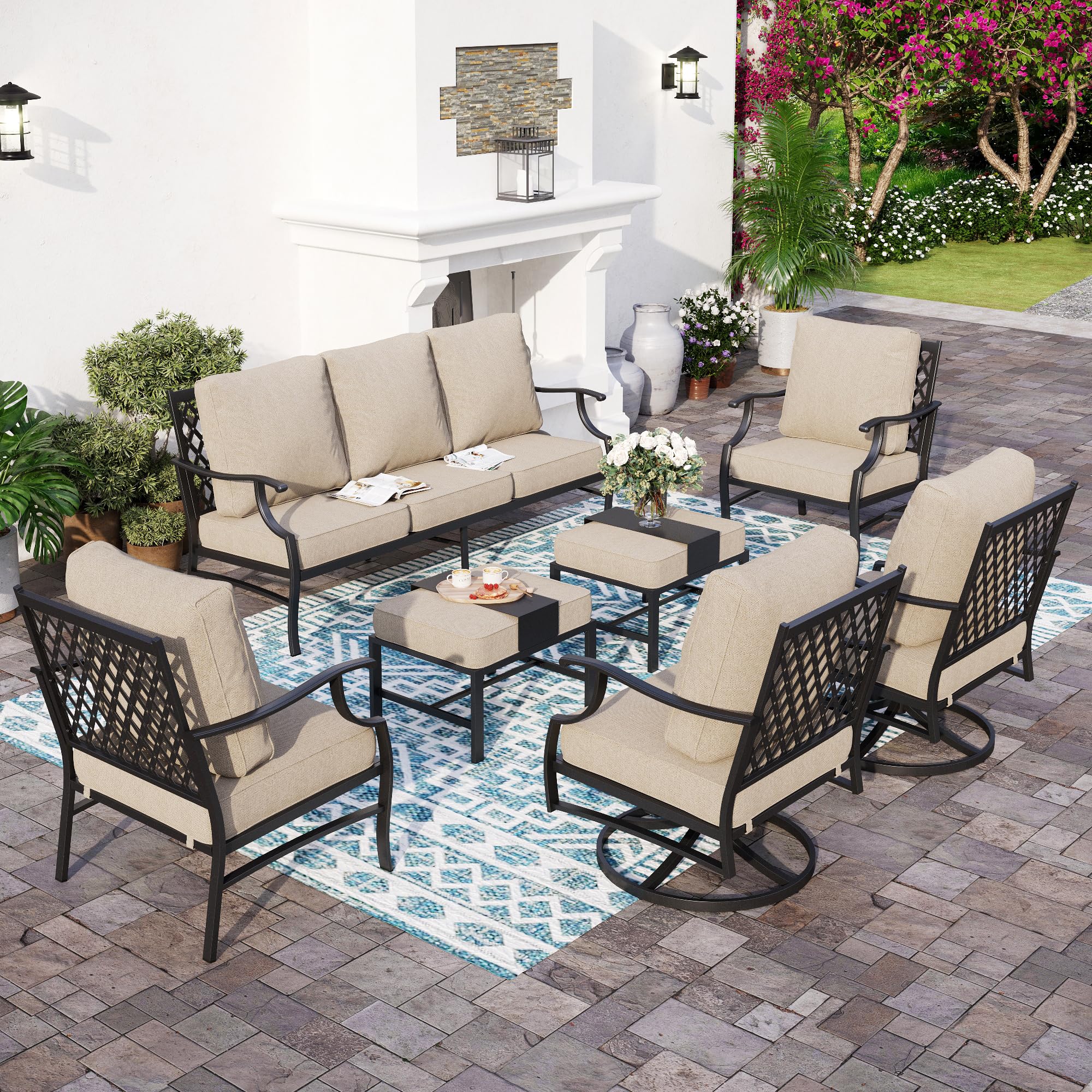 SUNSHINE VALLEY 7 Piece Outdoor Patio Furniture Sets Metal Modern Outoor Patio Conversation Set with 5.75" Extra Thick Cushion for Deck Backyard