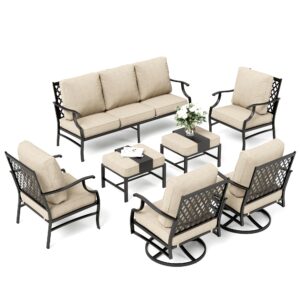 SUNSHINE VALLEY 7 Piece Outdoor Patio Furniture Sets Metal Modern Outoor Patio Conversation Set with 5.75" Extra Thick Cushion for Deck Backyard