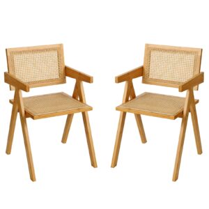 furlide rattan dining chairs set of 2, modern mid century accent chairs, comfy armchairs, outdoor rattan chairs with armrest for bedroom living room reading room dining kitchen