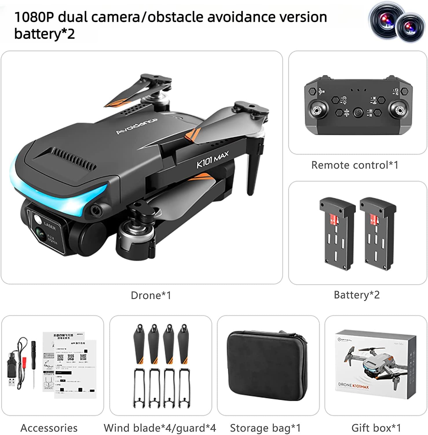 Mini Drone for Adults Beginners with 1080P HD FPV Camera, RC Quadcopter Camera Drone with Altitude Hold, One Key Landing, Obstacle Avoidance, Speed Adjustment, Headless Mode, 3D Flips, 2 Batteries