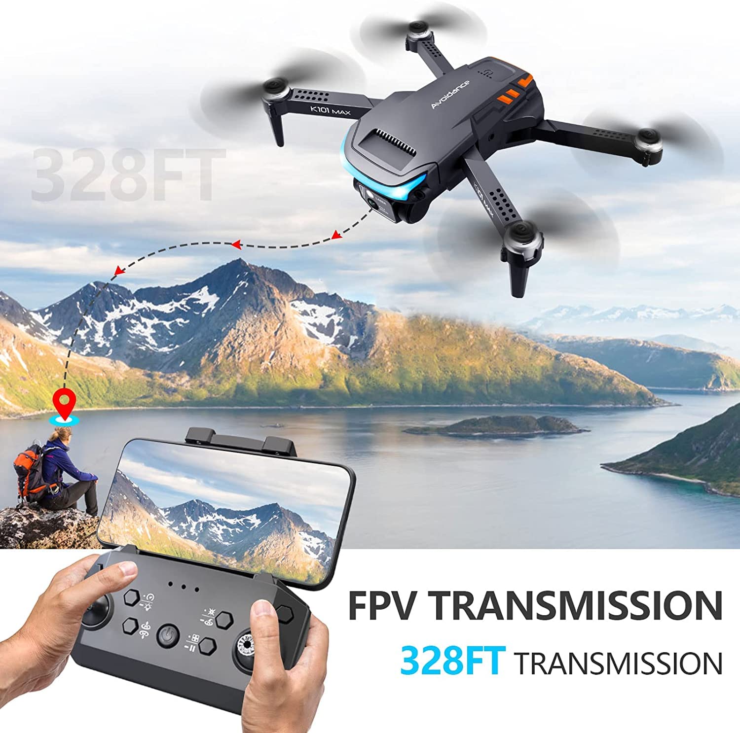 Mini Drone for Adults Beginners with 1080P HD FPV Camera, RC Quadcopter Camera Drone with Altitude Hold, One Key Landing, Obstacle Avoidance, Speed Adjustment, Headless Mode, 3D Flips, 2 Batteries