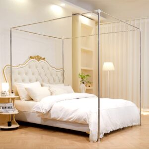 stainless steel canopy bed frame queen size, bed post poles bed canopy frame, thicken bed frame bracket for metal bed wood bed mosquito curtains bedroom decor