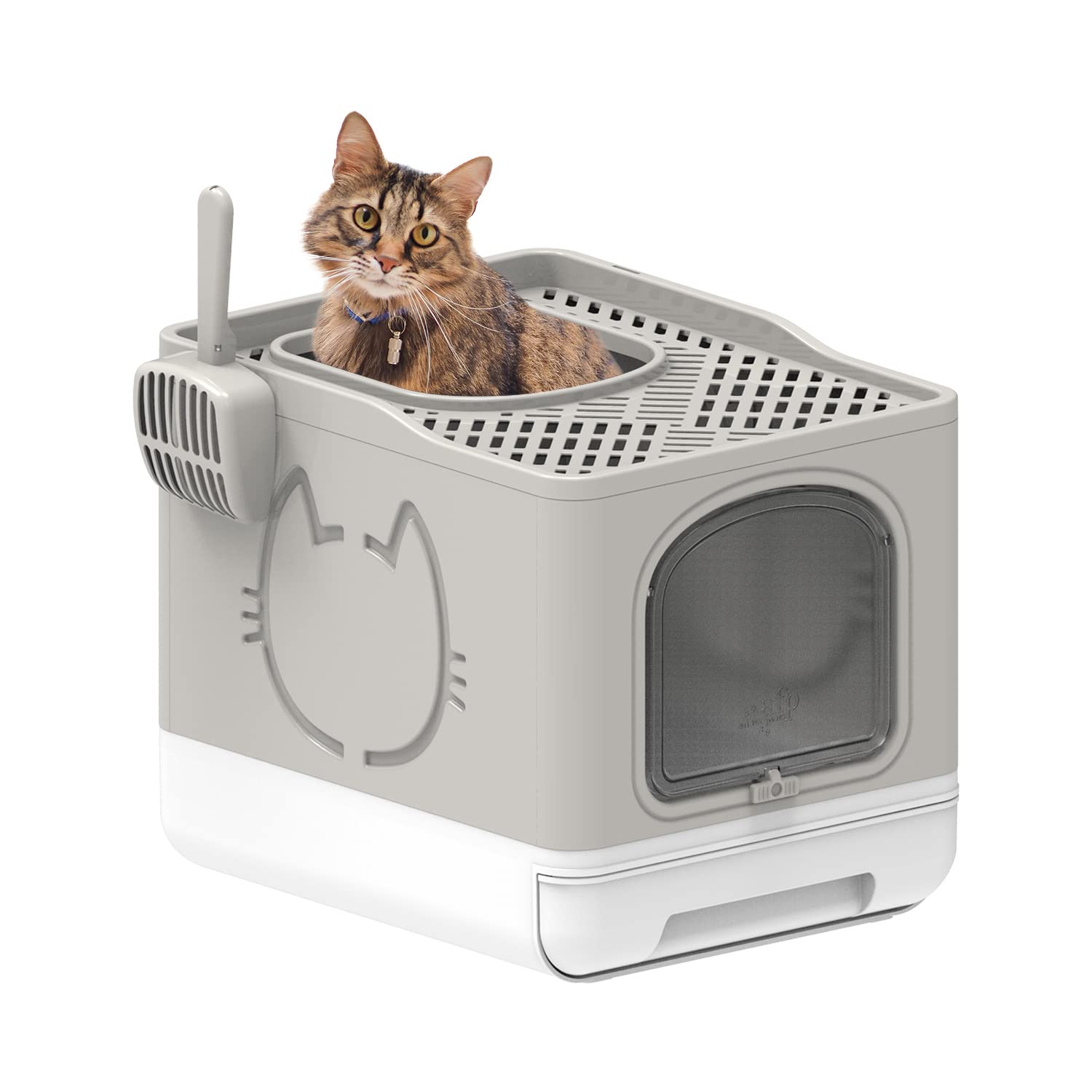 All for Paws Foldable Cat Litter Box Enclosed Top Entry Litter Box with Lid for Large Cats Mess Proof Design with Handy Litter Scoop