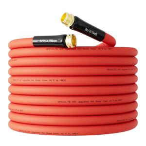 specilite hot/cold water hose 5/8" x 75 ft,heavy duty red garden hose -50℉ to 190℉,flexible & lightweight rubber hoses with 3/4" brass fittings for yard,outdoor,farm