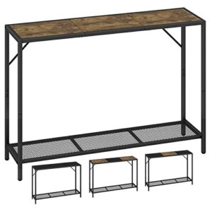 laatooree 41.7" console table, two-color diy entryway table, industrial narrow sofa table with metal mesh shelf for hallway, foyer, living room, corridor, rustic brown & black