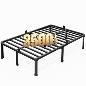 roil 14 inch queen size bed frame with mattress slide stopper - double black basic anti squeak steel slats metal platform, heavy duty noise free easy assembly bedframes, no box spring needed