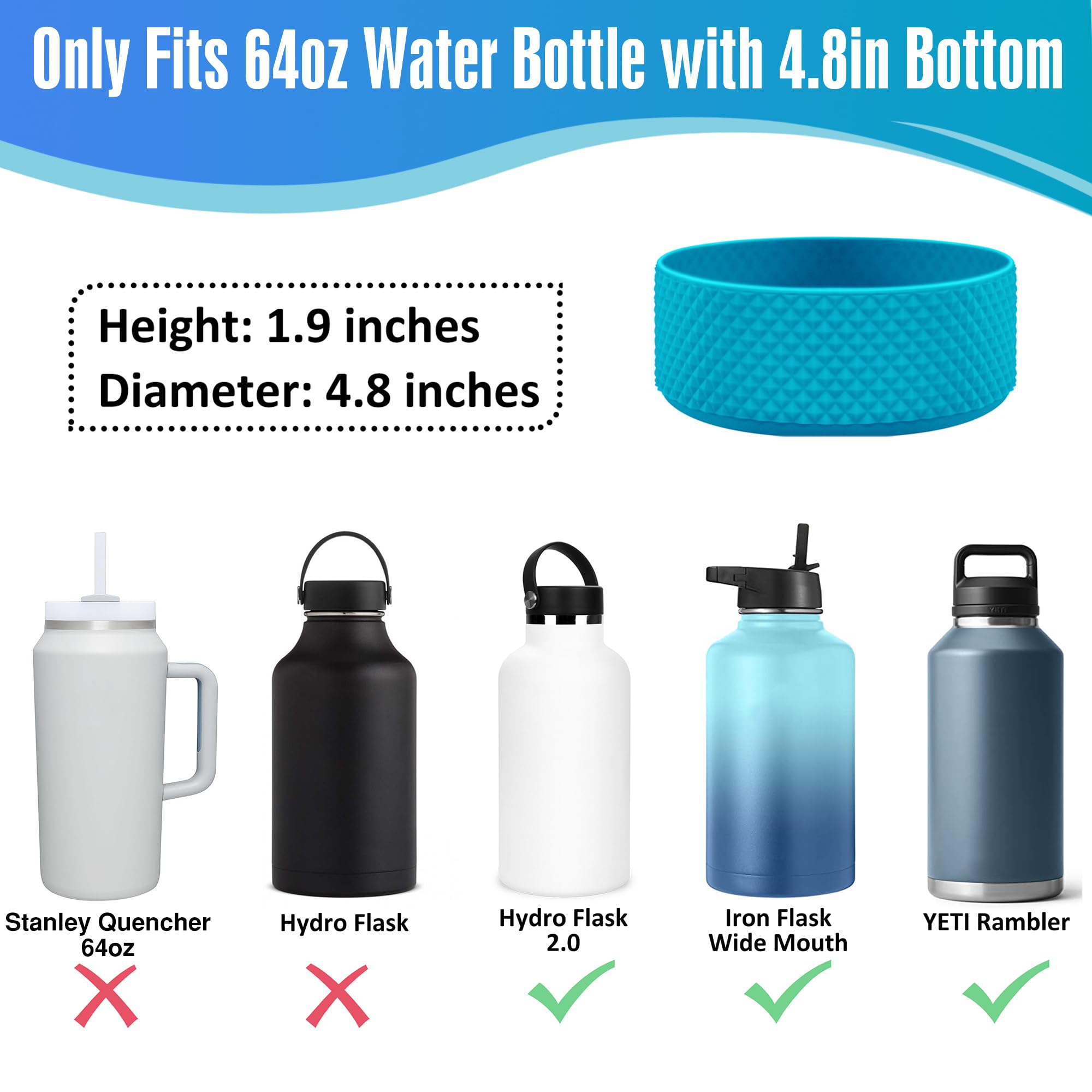 GLINK Bottle Boot, Compatible with Hydro Flask 2.0 Wide Mouth 64 oz Water Bottle and Others, Protective Silicone Bottom Sleeve Cover, Anti-Slip Flex Boot with Diamond Texture (Laguna)