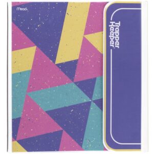 trapper keeper binder, retro design, 1 inch binder includes 2 folders and extra pocket, metal rings and spring clip, secure storage, colorblock, mead school supplies (260038fn-ecm)