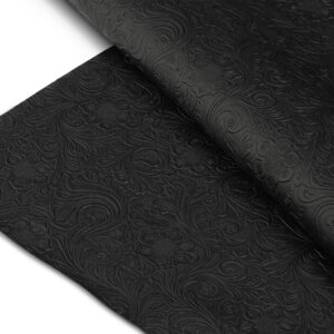 tooled faux leather western cowboy, floral embossed vinyl, craft diy and upholstery textured pu pleather fabric - one foot 12"x54" (black)