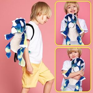 ArtCreativity Plush Dinosaur Backpack, 22" Stuffed Animal Backpack in the Shape of a Triceratops, Plushie Dinosaur Backpack for Toddlers, Blue and Yellow tie dye Colors. Adjustable Nylon Straps