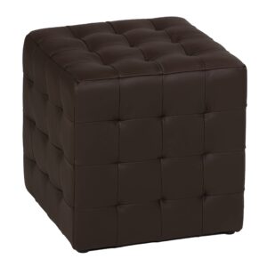 cortesi home charli tufted cube ottoman in 100% genuine leather, brown