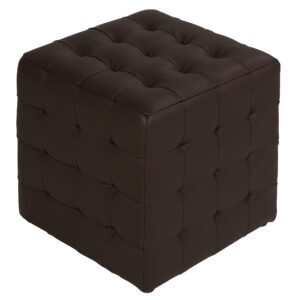 Cortesi Home Charli Tufted Cube Ottoman in 100% Genuine Leather, Brown