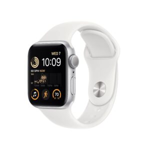 apple watch se (2nd gen) (gps, 40mm) - silver aluminum case with white sport band, m/l (renewed)