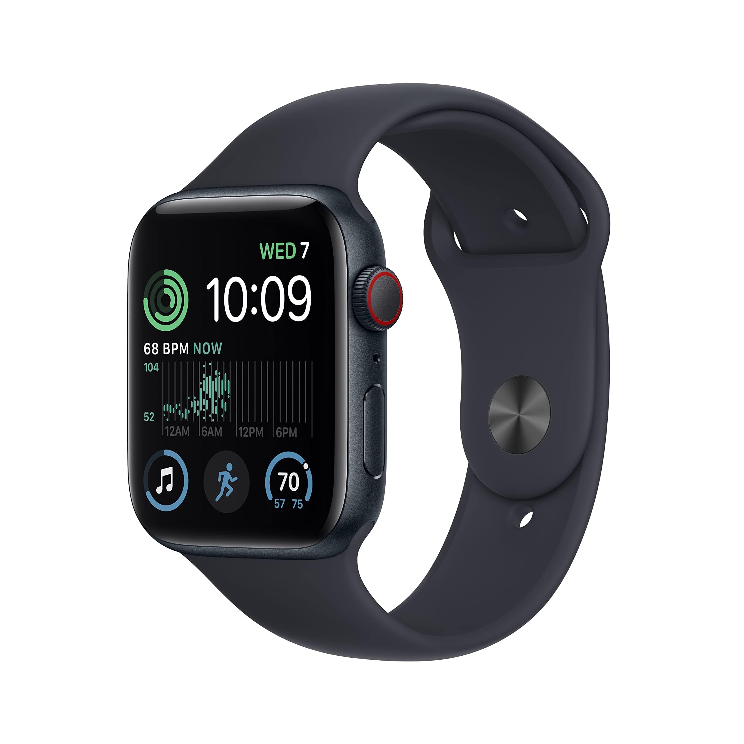 Apple Watch SE (2nd Gen) (GPS + Cellular, 44mm) - Midnight Aluminum Case with Midnight Sport Band, S/M (Renewed)