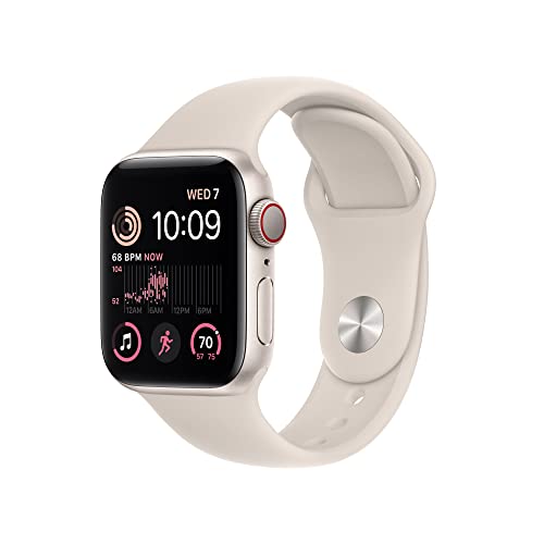 Apple Watch SE (2nd Gen) (GPS + Cellular, 40mm) - Starlight Aluminum Case with Starlight Sport Band, M/L (Renewed)