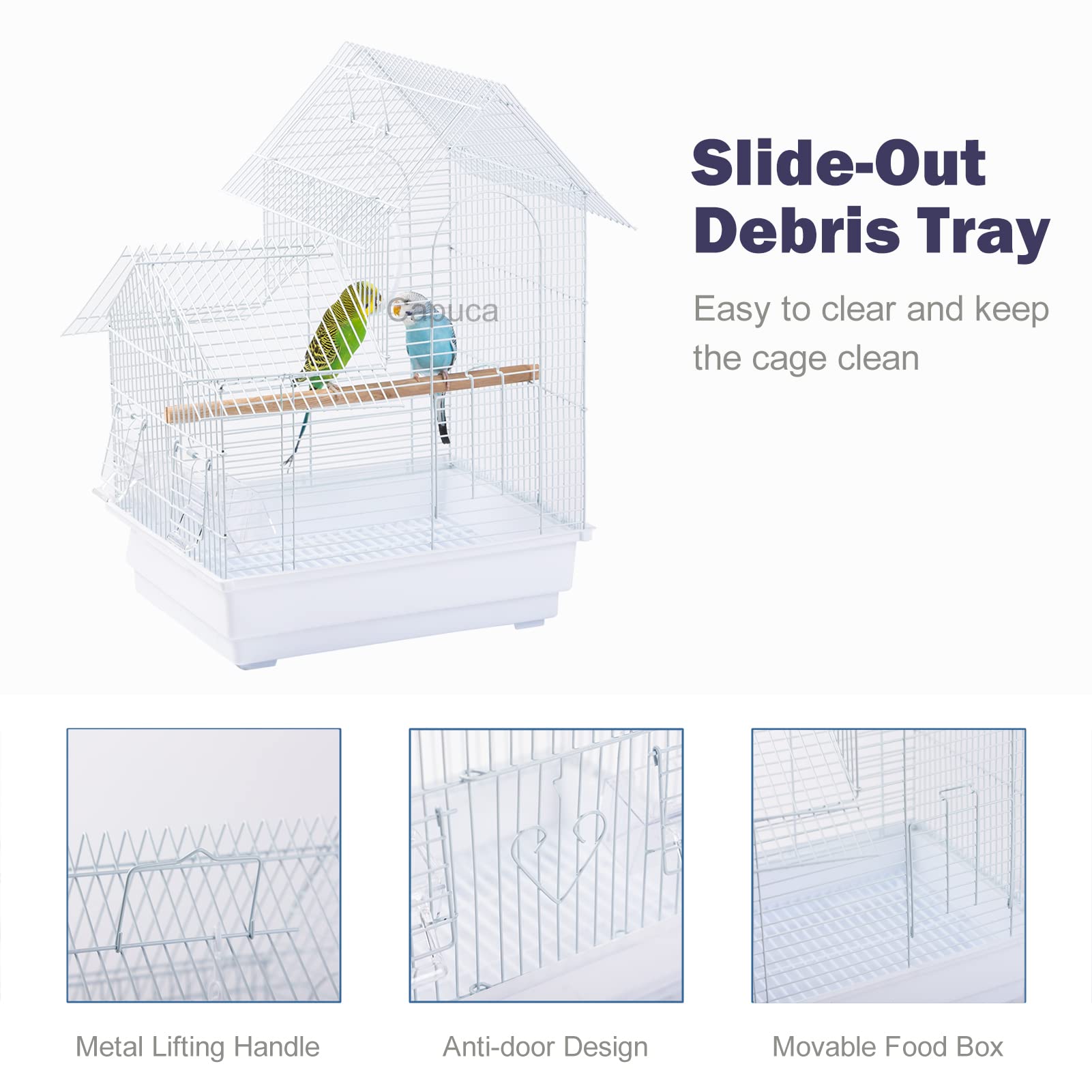 Capuca Small Bird Travel Cage - The Lightweight Small Birds Starter Kit with Birdcages and Accessories Great for Parakeets Lovebirds Parrotlets Finches Canaries