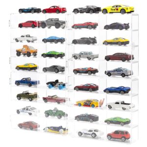 kislane acrylic display case compatible with toy cars, matchbox cars, 32 slots display case for toy cars, matchbox cars(extra large-32 slots)