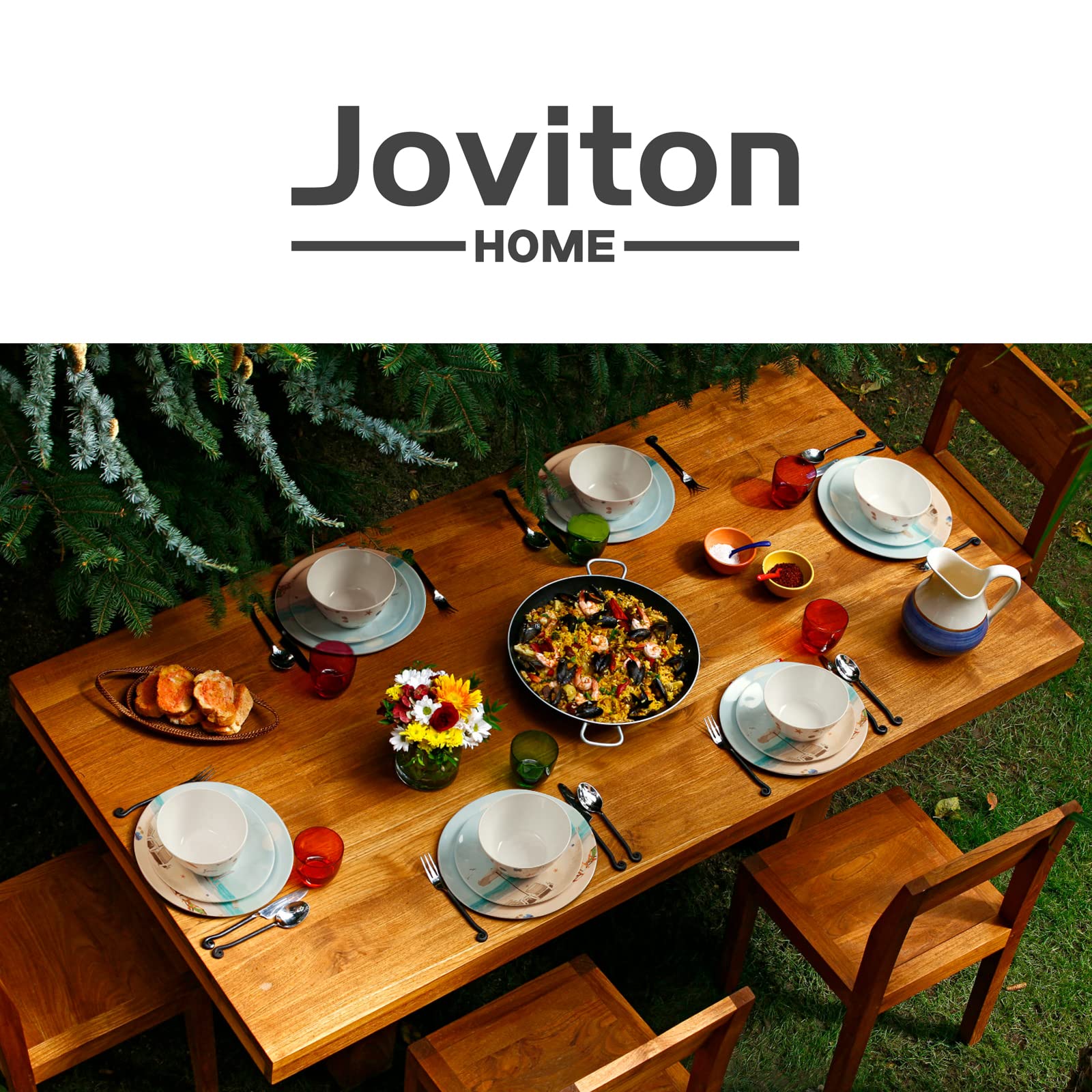 Joviton HOME 18PCS Holiday Beach Melamine Dinnerware Sets for 6,Outdoor Plates and Bowls Sets (Holiday Beach)