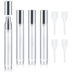 qiwuhai 4 pcs 10ml/3oz fine mist glass atomizer bottles, mini refillable spray bottles, small empty spray bottles, portable sample containers sample vials for travel essential oil (silver)