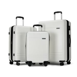 primicia ginzatravel 3-piece luggage sets expandable suitcases with 4 wheels pc+abs durable hardside luggage sets tsa lock(white, 3-piece set(20"/25"/29"))