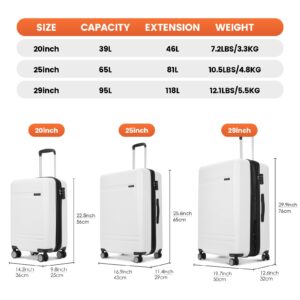 PRIMICIA GinzaTravel 3-Piece Luggage Sets Expandable Suitcases with 4 Wheels PC+ABS Durable Hardside Luggage sets TSA lock(White, 3-Piece Set(20"/25"/29"))