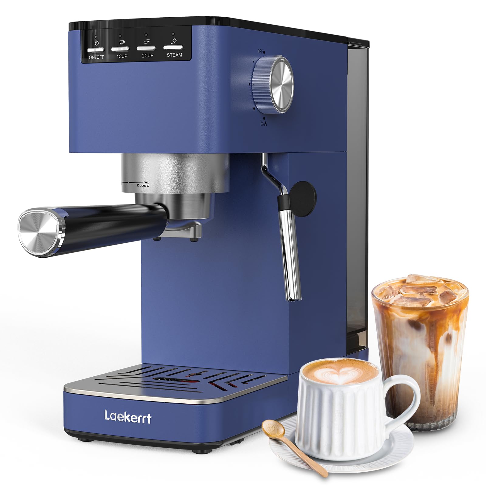 Laekerrt Espresso Machine 20 Bar Espresso Maker with Milk Frother Steam Wand, Compact Espresso Coffee Machine for Cappuccino and Latte (Navy Blue, Upgraded Version) Gift for Coffee Lovers, Dad, Mom