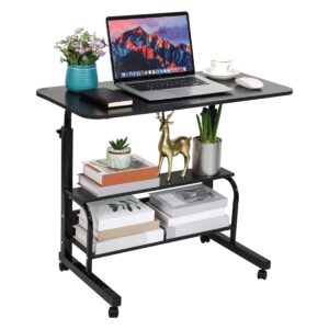 small desk for small spaces rolling adjustable height desk portable laptop desk mobile bedside table with storage shelf desk for small spaces mobile home office desk size 15.7 * 31.5 inches black