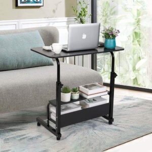 Small Desk for Small Spaces Rolling Adjustable Height Desk Portable Laptop Desk Mobile Bedside Table with Storage Shelf Desk for Small Spaces Mobile Home Office Desk Size 15.7 * 31.5 Inches Black