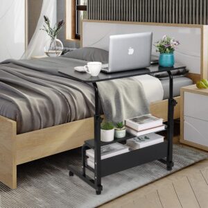 Small Desk for Small Spaces Rolling Adjustable Height Desk Portable Laptop Desk Mobile Bedside Table with Storage Shelf Desk for Small Spaces Mobile Home Office Desk Size 15.7 * 31.5 Inches Black