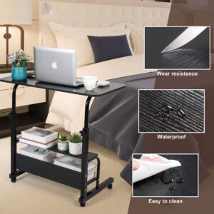 Small Desk for Small Spaces Rolling Adjustable Height Desk Portable Laptop Desk Mobile Bedside Table with Storage Shelf Desk for Small Spaces Mobile Home Office Desk Size 15.7 * 31.5 Inches Black