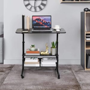 Small Desk for Small Spaces Rolling Adjustable Height Desk Portable Laptop Desk Mobile Bedside Table with Storage Shelf Desk for Small Spaces Mobile Home Office Desk Size 15.7 * 31.5 Inches Black