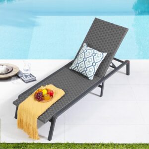 Patiorama Patio Chaise Lounge, Aluminum Outdoor Folding Lounge Chair, All-Weather PE Rattan Wicker Adjustable Reclining Lounge Chair for Outside,Portable Sun Lounger for Beach Garden Lawn Pool-Grey