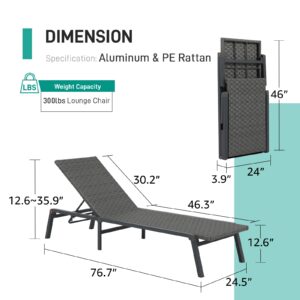 Patiorama Patio Chaise Lounge, Aluminum Outdoor Folding Lounge Chair, All-Weather PE Rattan Wicker Adjustable Reclining Lounge Chair for Outside,Portable Sun Lounger for Beach Garden Lawn Pool-Grey