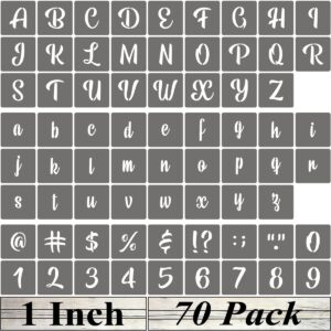 1 inch alphabet letter stencils - 70 pack letter number stencil templates with signs for painting on wood, reusable calligraphy letters and numbers stencils for chalkboard fabric wood signs