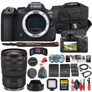 canon eos r6 mark ii mirrorless camera (5666c002) + canon rf 24-70mm lens + 64gb memory card + case + corel photo software + 2 x lpe6 battery + card reader + more (intl. model) (renewed)