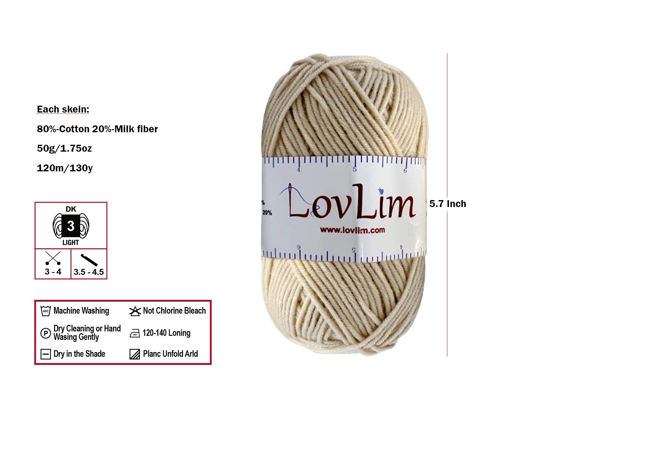 LovLim Crochet Yarn, 10x50g Soft Cotton Yarn Skeins, 1200+ Yards, for Crochet and Knitting, Free Crochet/Amigurumi Patterns, Craft DK Yarn Perfect Starter Kit (Nature)