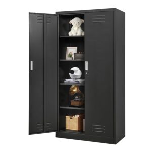 yeezer metal storage cabinet, steel lockable garage cabinet, with 2 doors and 4 adjustable shelves. 71" locking storage cabinet for home, office, garage, gym, school