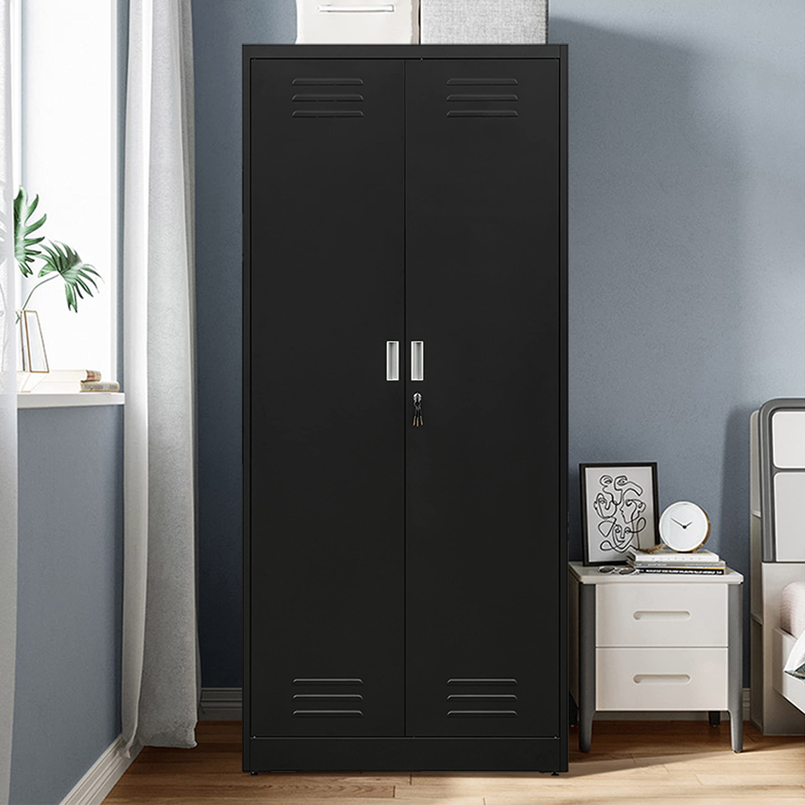 YEEZER Metal Storage Cabinet, Steel Lockable Garage Cabinet, with 2 Doors and 4 Adjustable Shelves. 71" Locking Storage Cabinet for Home, Office, Garage, Gym, School