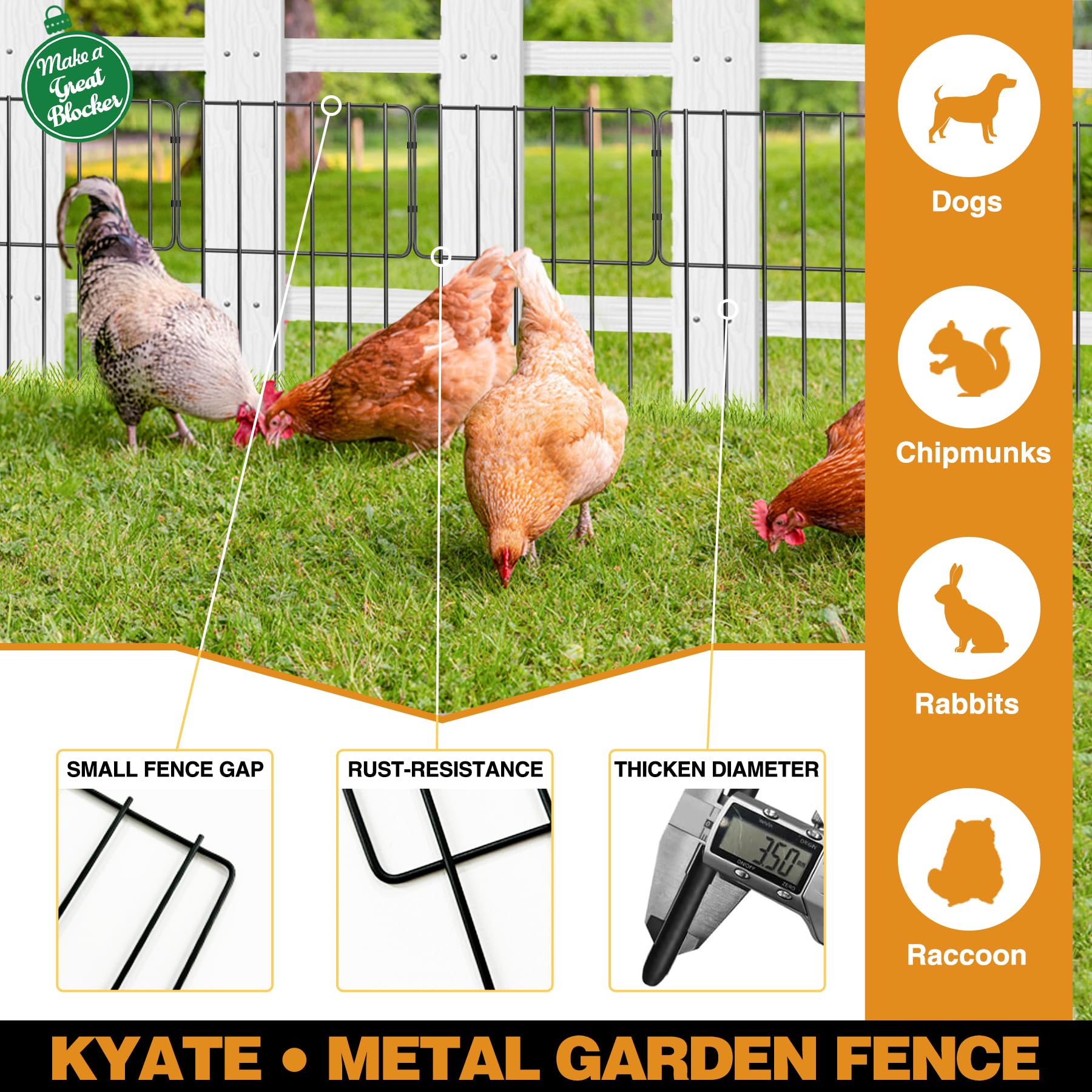 KYATE Garden Fence Animal Barrier, Dog Digging Fence 10 Pack 10.8ft(L) X 17inch(H), Rustproof Metal Border, Rabbits Blockers Ground Stakes Defense Fence for Outdoor Landscape Patio