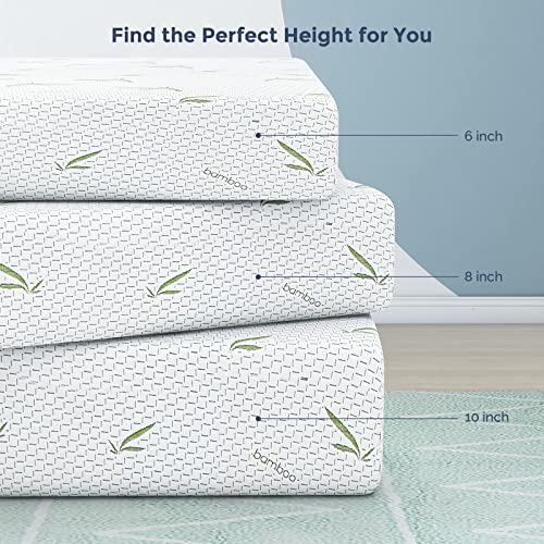 IULULU Full Mattress in a Box, 8 Inch Memory Foam Mattress with Breathable Bamboo Cover, Green Tea Full Size Mattress Made in USA for Cool Sleep, Medium Firm, CertiPUR-US Certified, White