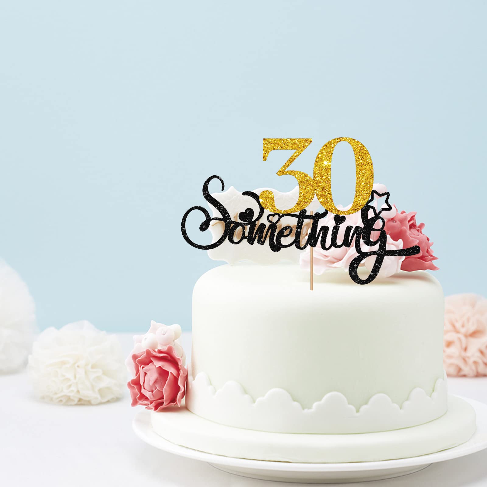 Black 30 Something Cake Topper for 30th Birthday Party Decor, Gold Glitter Dirty Thirty Cake Topper, Happy 30th Anniversary Party Decorations