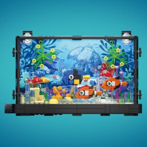 Mesiondy Fish Tank Building Block Set with Light，Aquarium，Marine Jellyfish, Building Block Toy for Kids 6, Home Decor