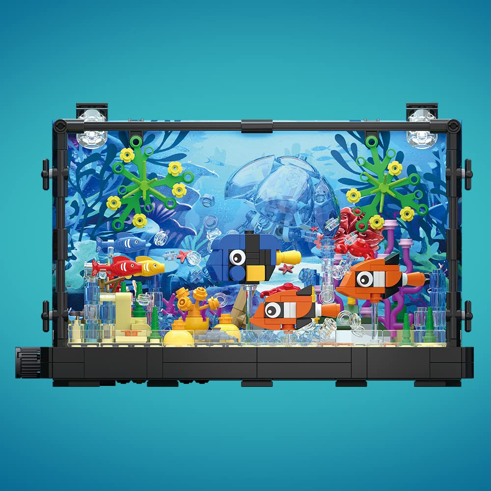 Mesiondy Fish Tank Building Block Set with Light，Aquarium，Marine Jellyfish, Building Block Toy for Kids 6, Home Decor