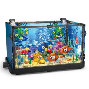 Mesiondy Fish Tank Building Block Set with Light，Aquarium，Marine Jellyfish, Building Block Toy for Kids 6, Home Decor